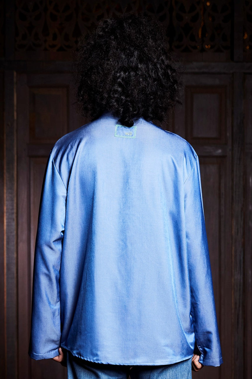 FRONT ZIP BAJU MELAYU WITH PRINTED POCKET - NAVY – Mell